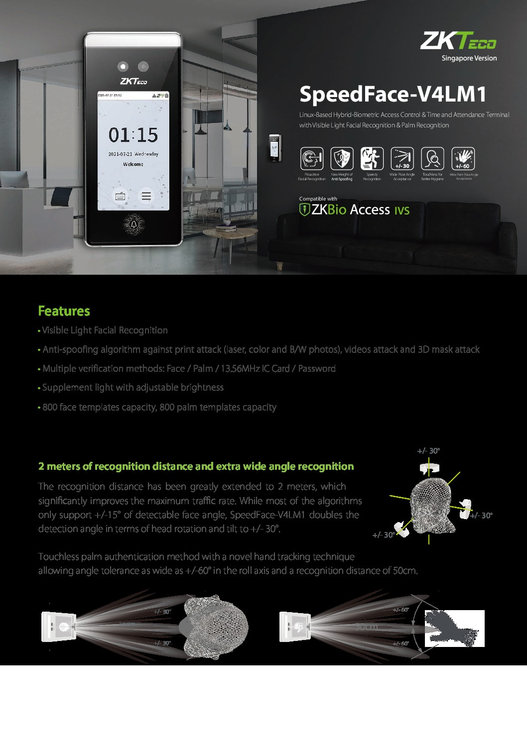 ZKTeco FACE PALM V4LM1 Door Access Control Singapore ZKTeco FACE PALM V4LM1 Door Access Control Singapore